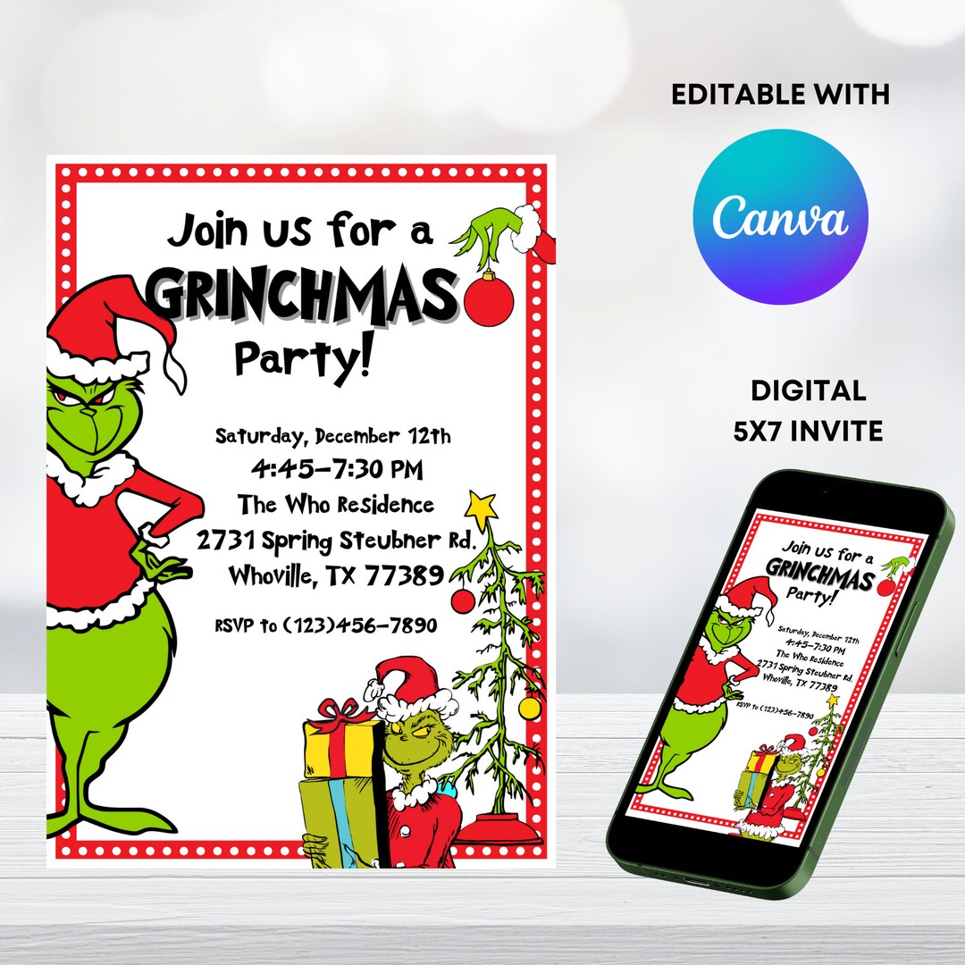 Grinchmas Party Invite | Grinch Theme Party | Merry Grinchmas ...
