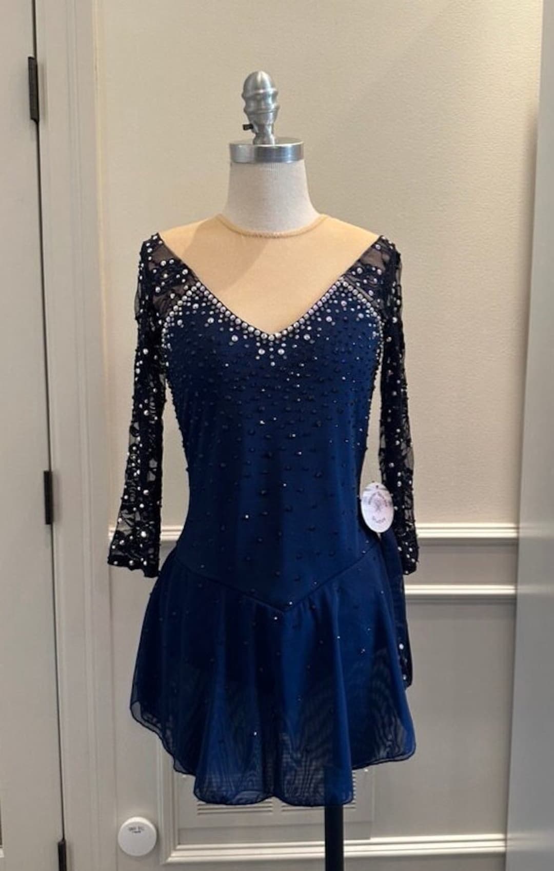 Navy Blue Figure Skating Dress With Lace and 3/4 Sleeves - Adult M - Etsy