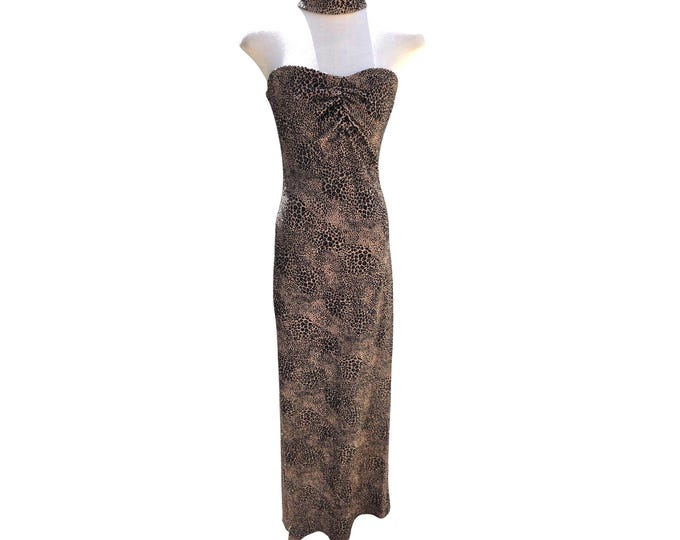 Y2K Glitter Leopard Halter Maxi Dress Size 7/8 Jessica Mcclintock for ...