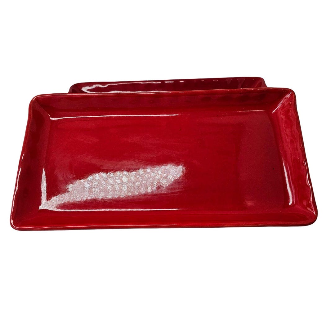 Camiche Rectangle Red Ceramic Plate Platter 11.5" X 6" Pinched Edges ...