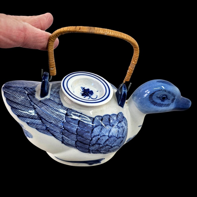 Ceramic Duck Tea Pot Blue and White Chinoiserie Style Hand Painted - Etsy