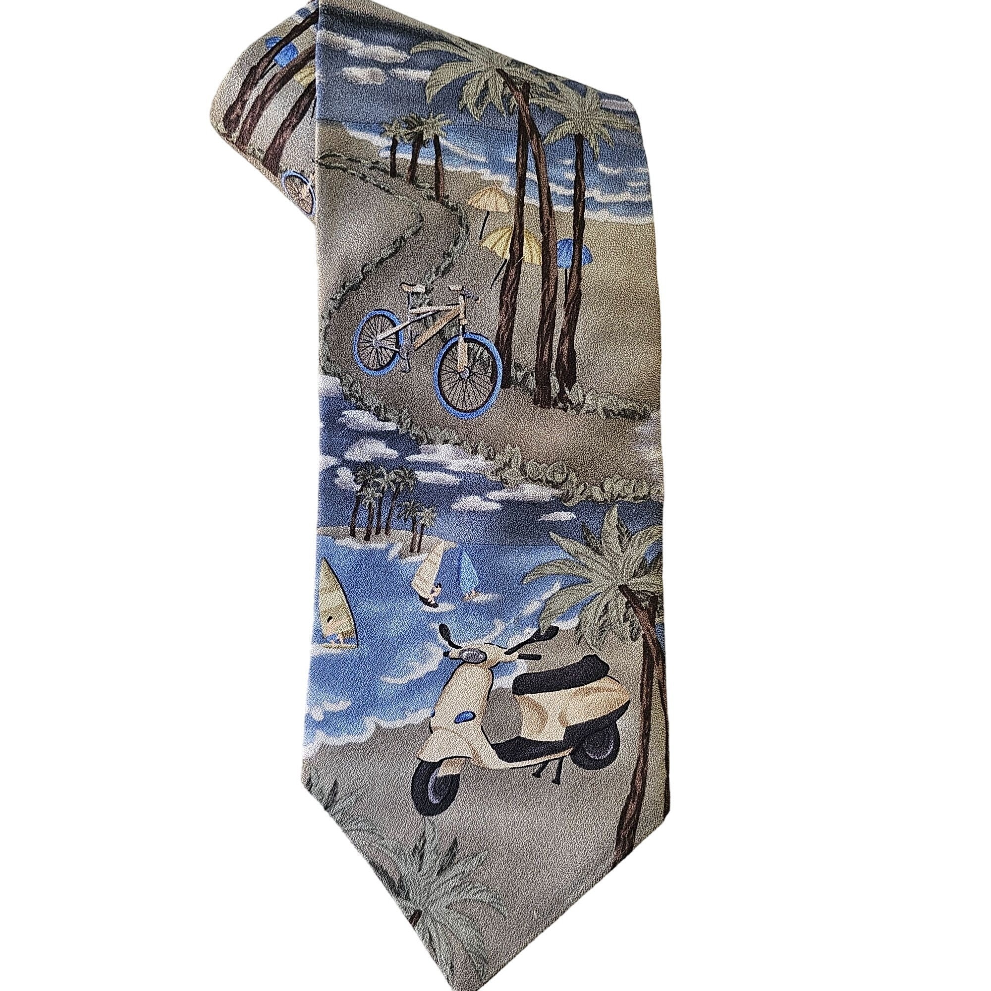 Tango Tropicals Silk Tie Tan Blue 4 in X 29 in Made in USA Vintage Y2K ...