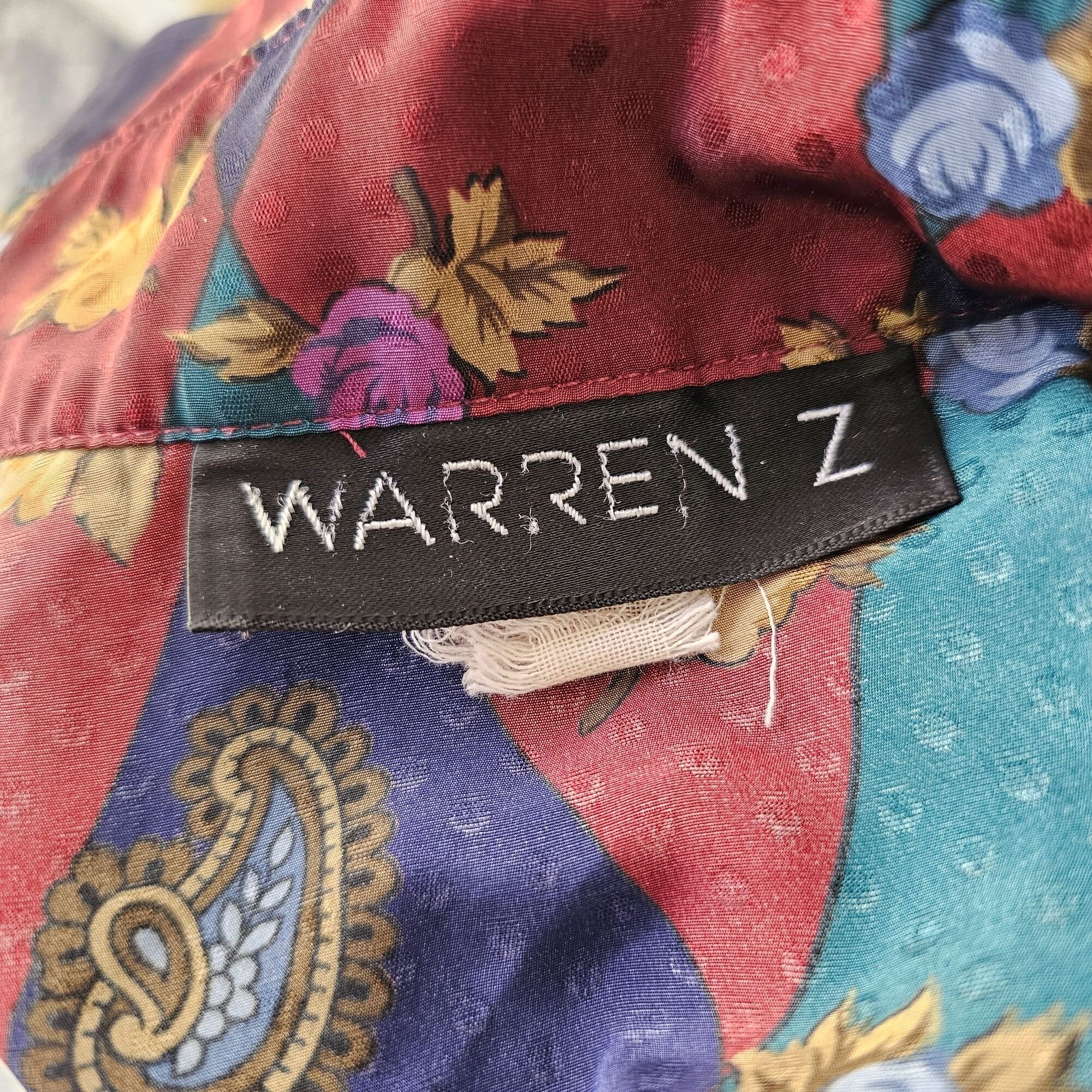 80s Warren Z Balloon Sleeve High Neck Top Jabot Front Blouse Mixed ...