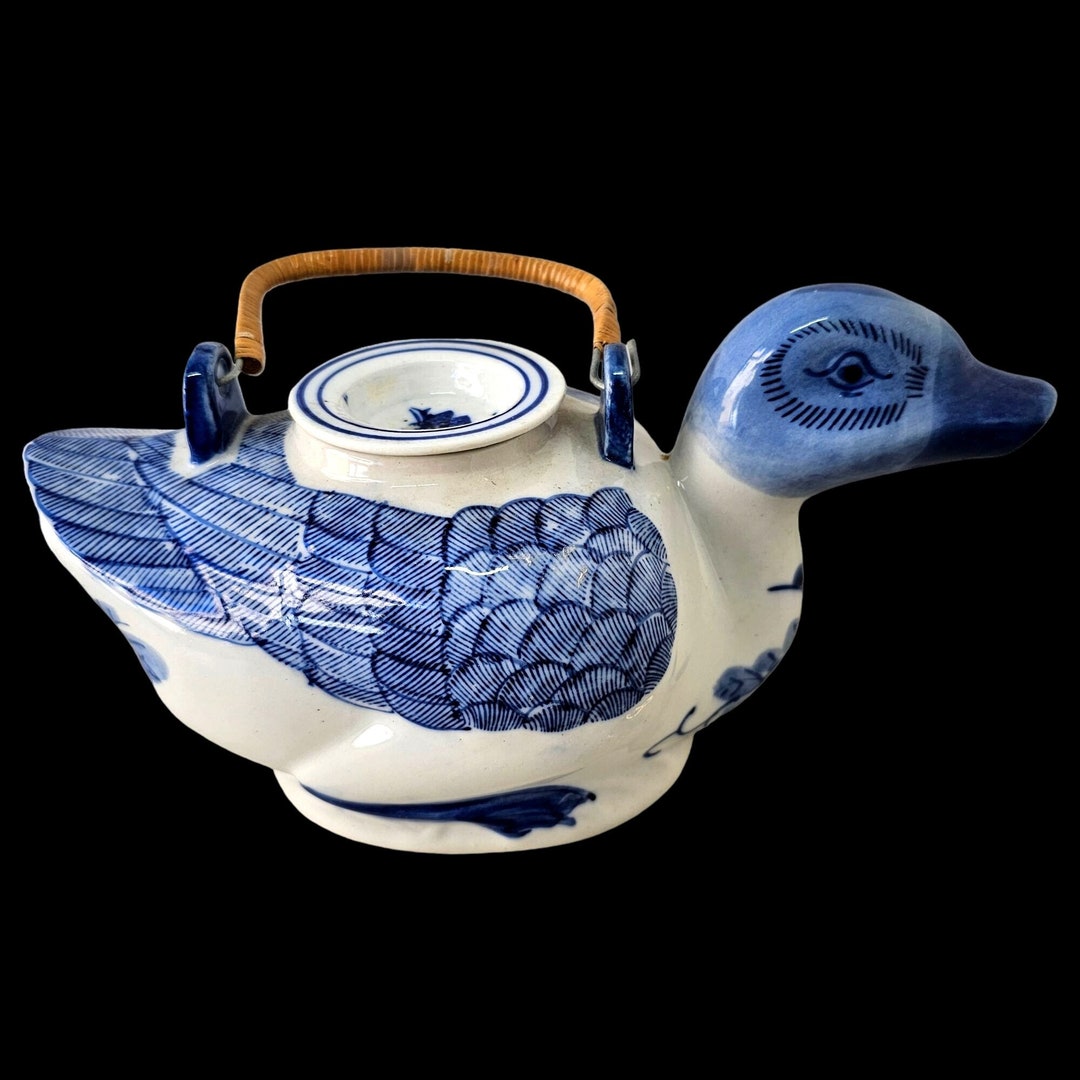 Ceramic Duck Tea Pot Blue and White Chinoiserie Style Hand Painted - Etsy