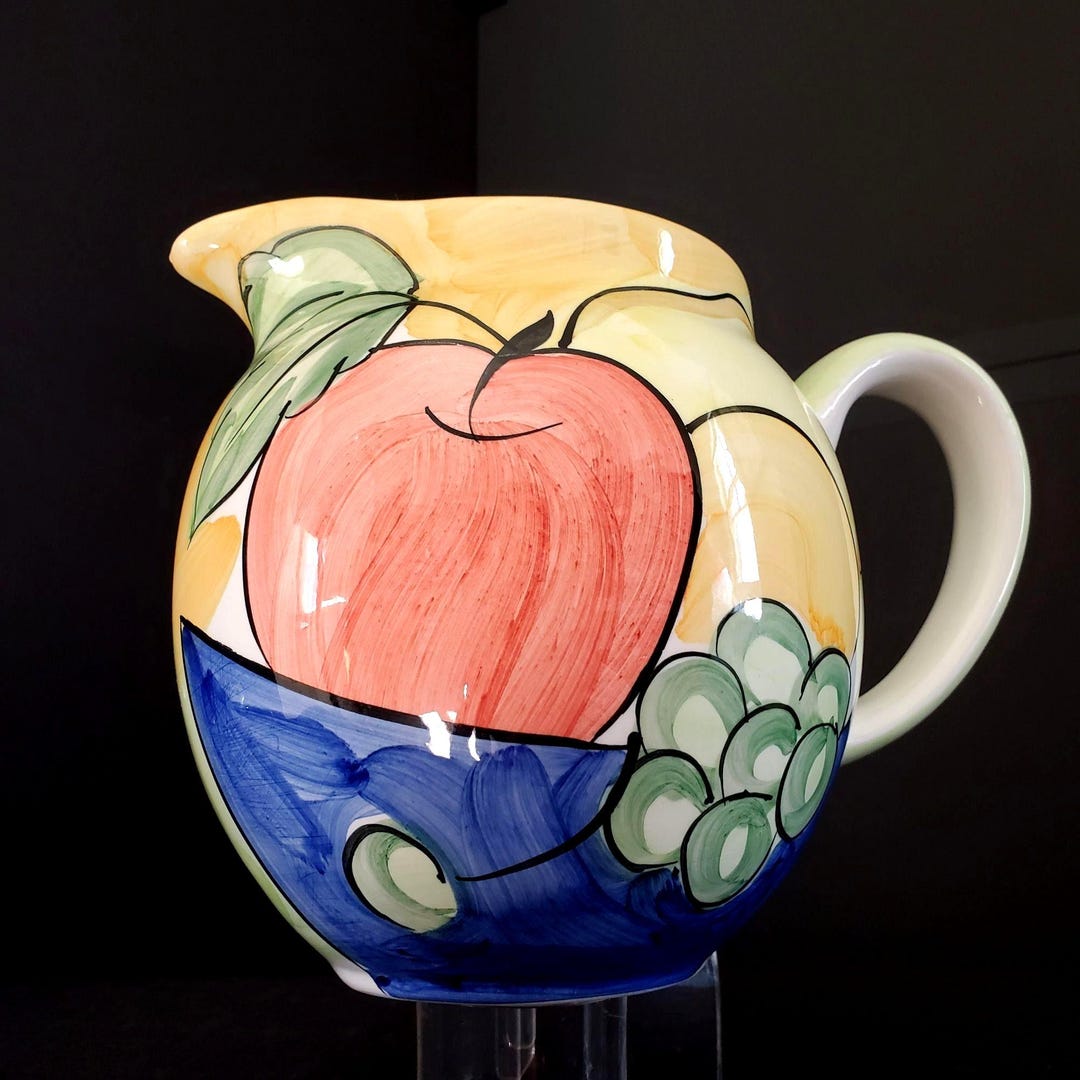 Bella Ceramica Alfresco Large Italian Pitcher Ceramic Red Yellow ...