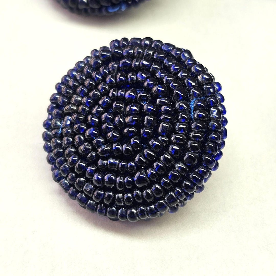 Vintage Cobalt Blue Covered Beaded Buttons 1" Diameter Set of 5 Coat ...