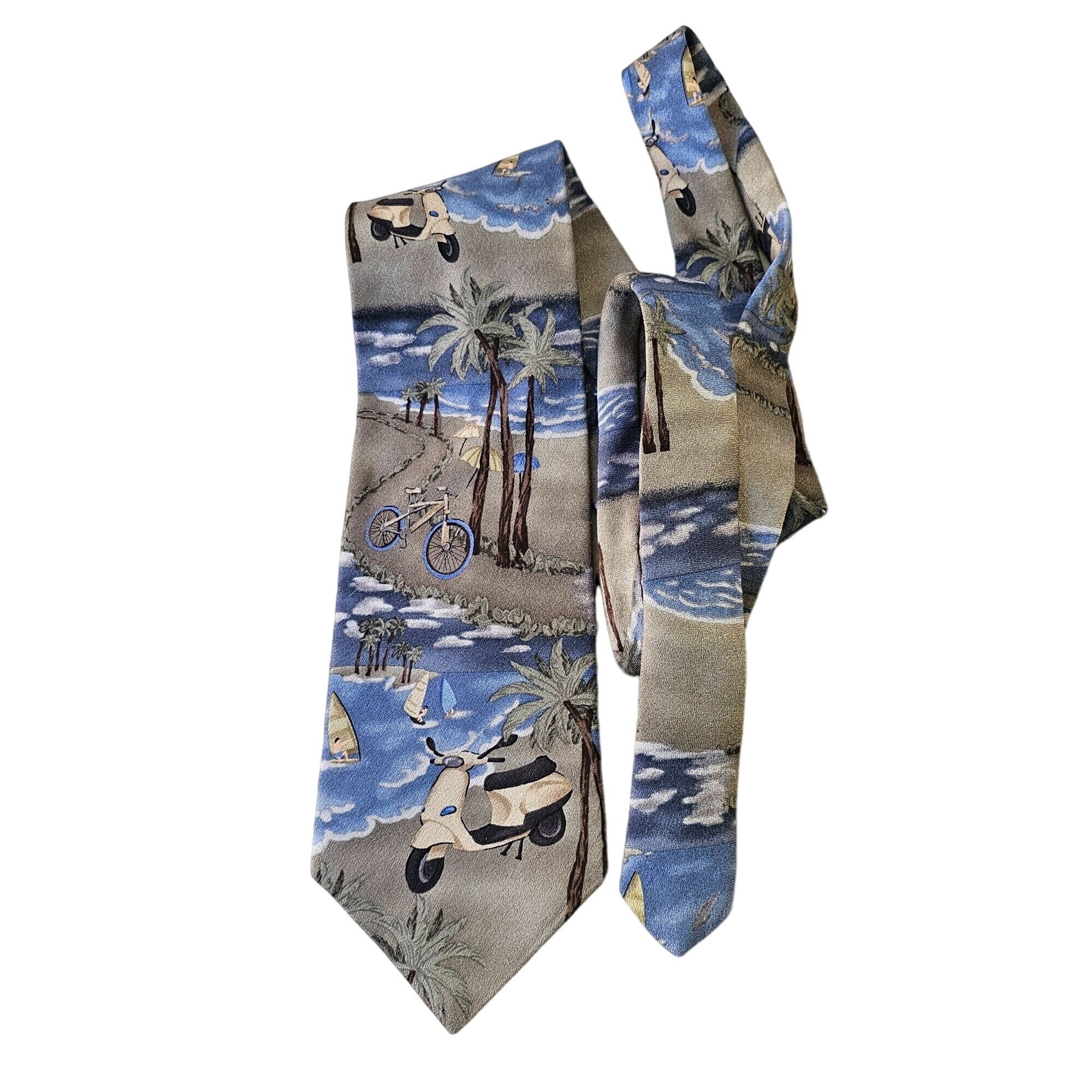 Tango Tropicals Silk Tie Tan Blue 4 in X 29 in Made in USA Vintage Y2K ...