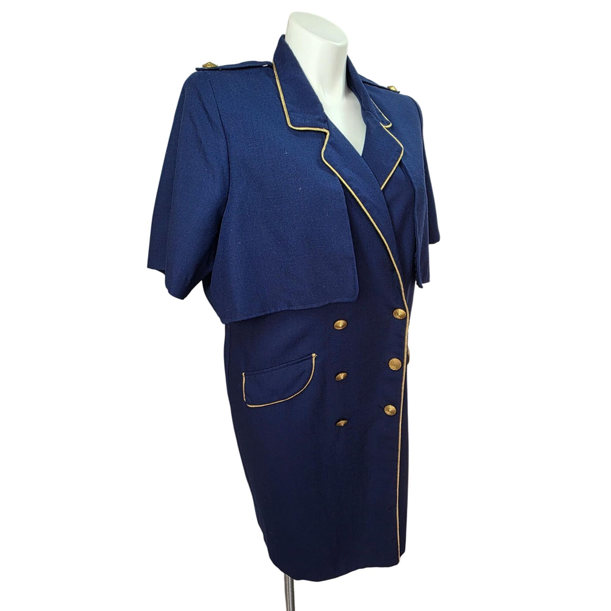 Vintage Allison Blair Navy Military Dress 16W Gold Trim Epaulets Double ...