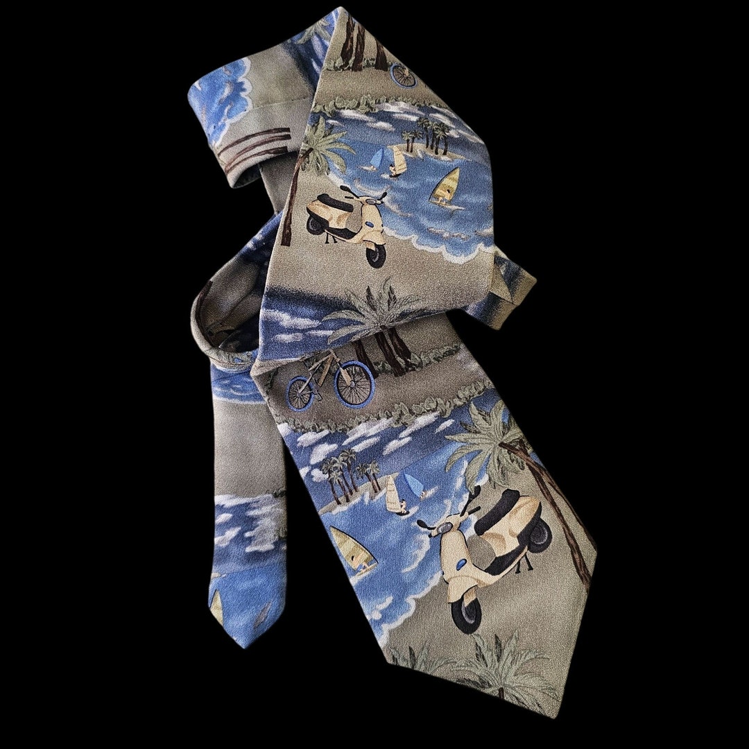Tango Tropicals Silk Tie Tan Blue 4 in X 29 in Made in USA Vintage Y2K ...
