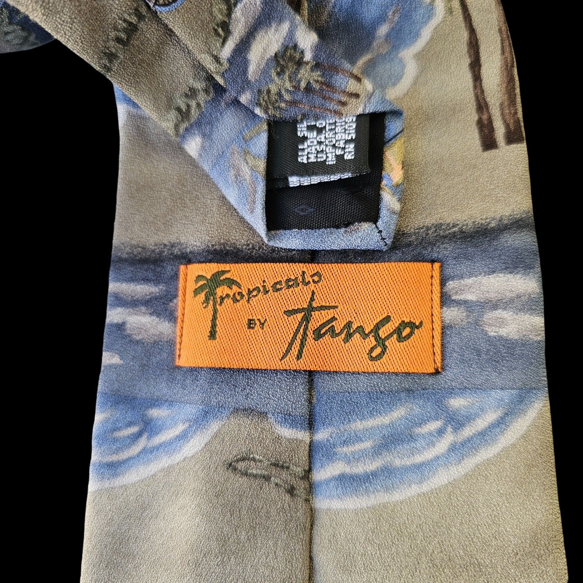 Tango Tropicals Silk Tie Tan Blue 4 in X 29 in Made in USA Vintage Y2K ...