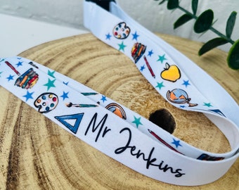Rainbow Personalised Lanyard, Custom Lanyard, Customised Name Teacher ...