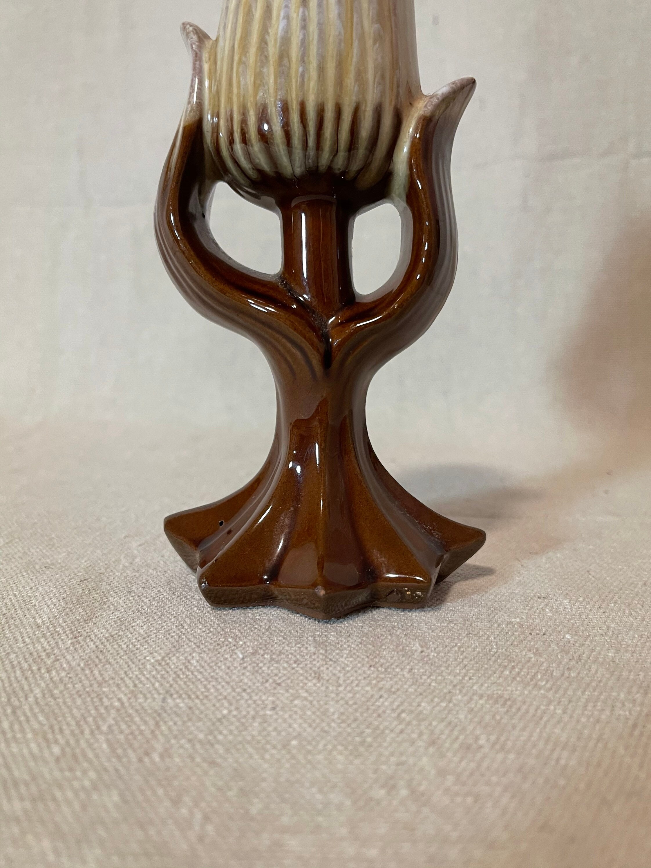 Vintage Brown & Tan Ceramic Candlestick Holders/Unique Home | Etsy