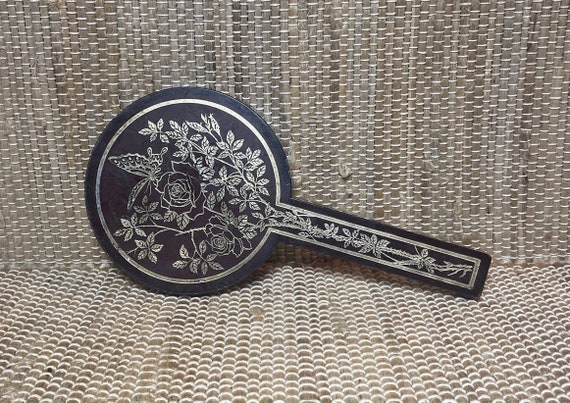 Vintage Brown Plastic Handheld Mirror With Gold - Etsy