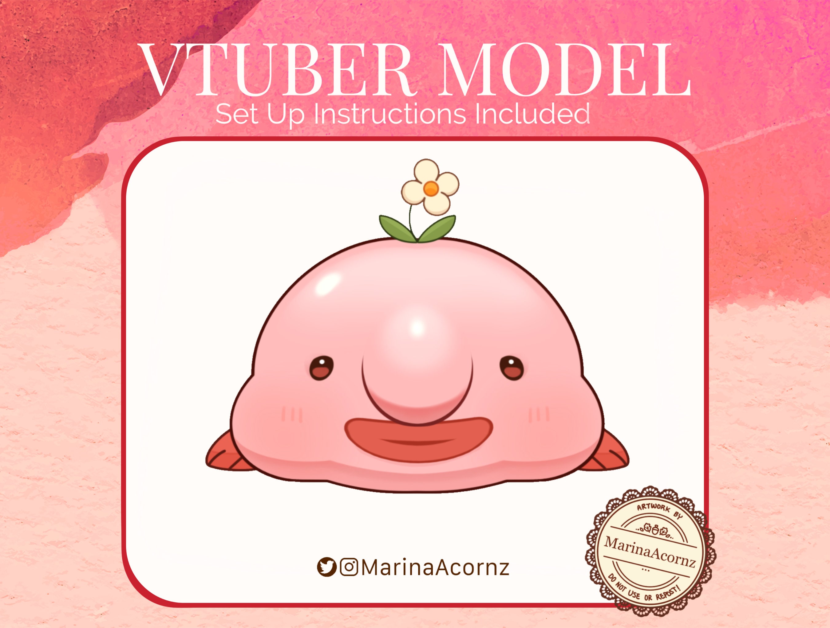 Jiggly Blobfish Vtuber Model Mouse Keyboard Tracking, Includes Set up ...