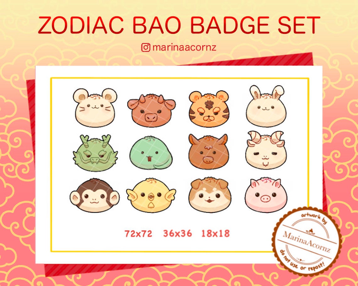 Chinese Zodiac Bao Badge Set - Etsy