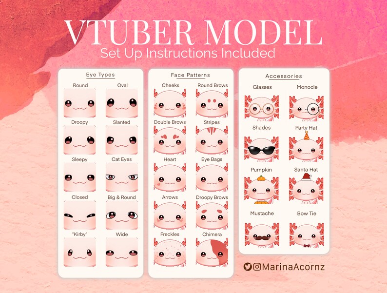Customizable Axolotl Vtuber Model Mouse Keyboard Tracking, Includes Set ...