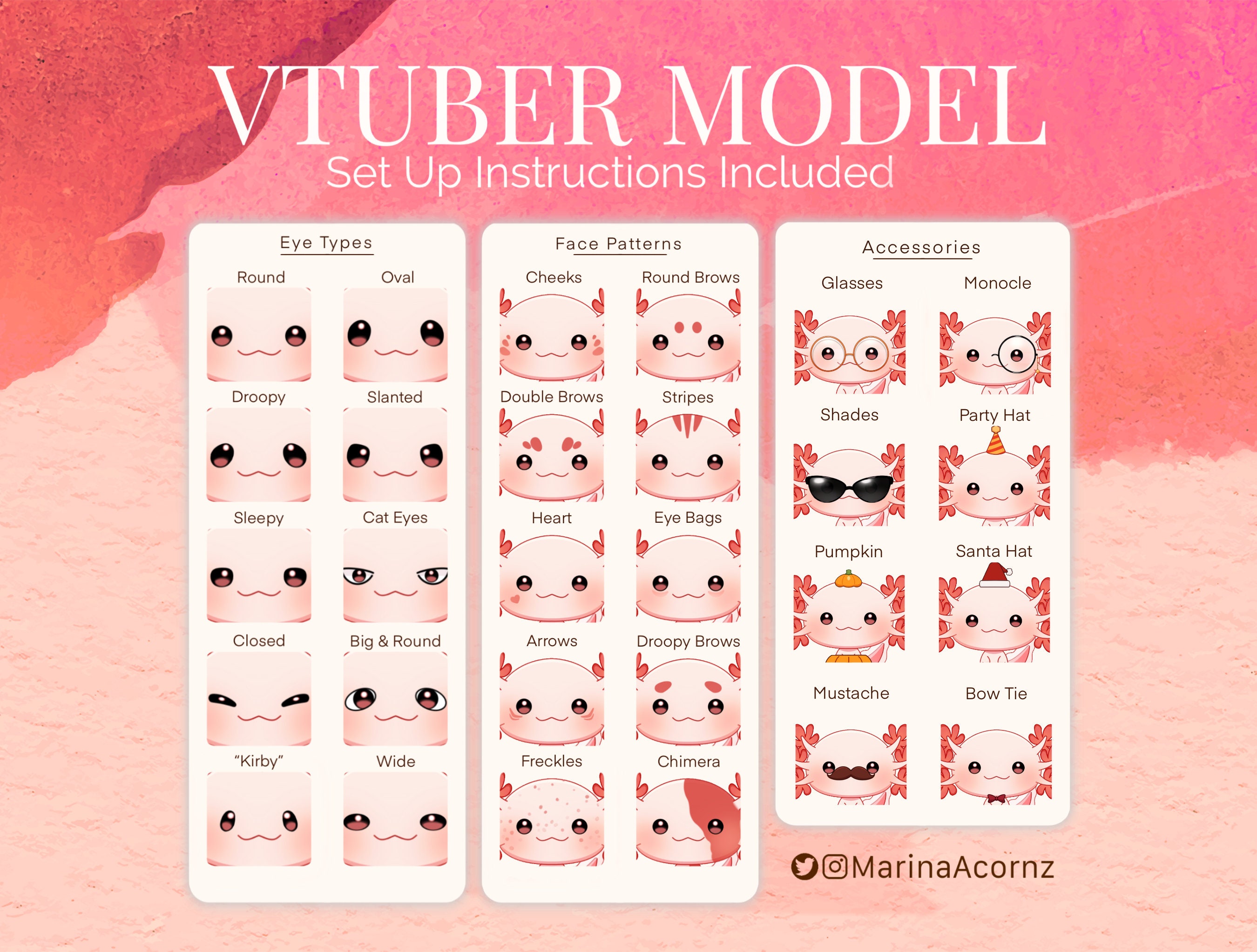 Customizable Axolotl Vtuber Model Mouse Keyboard Tracking, Includes Set ...