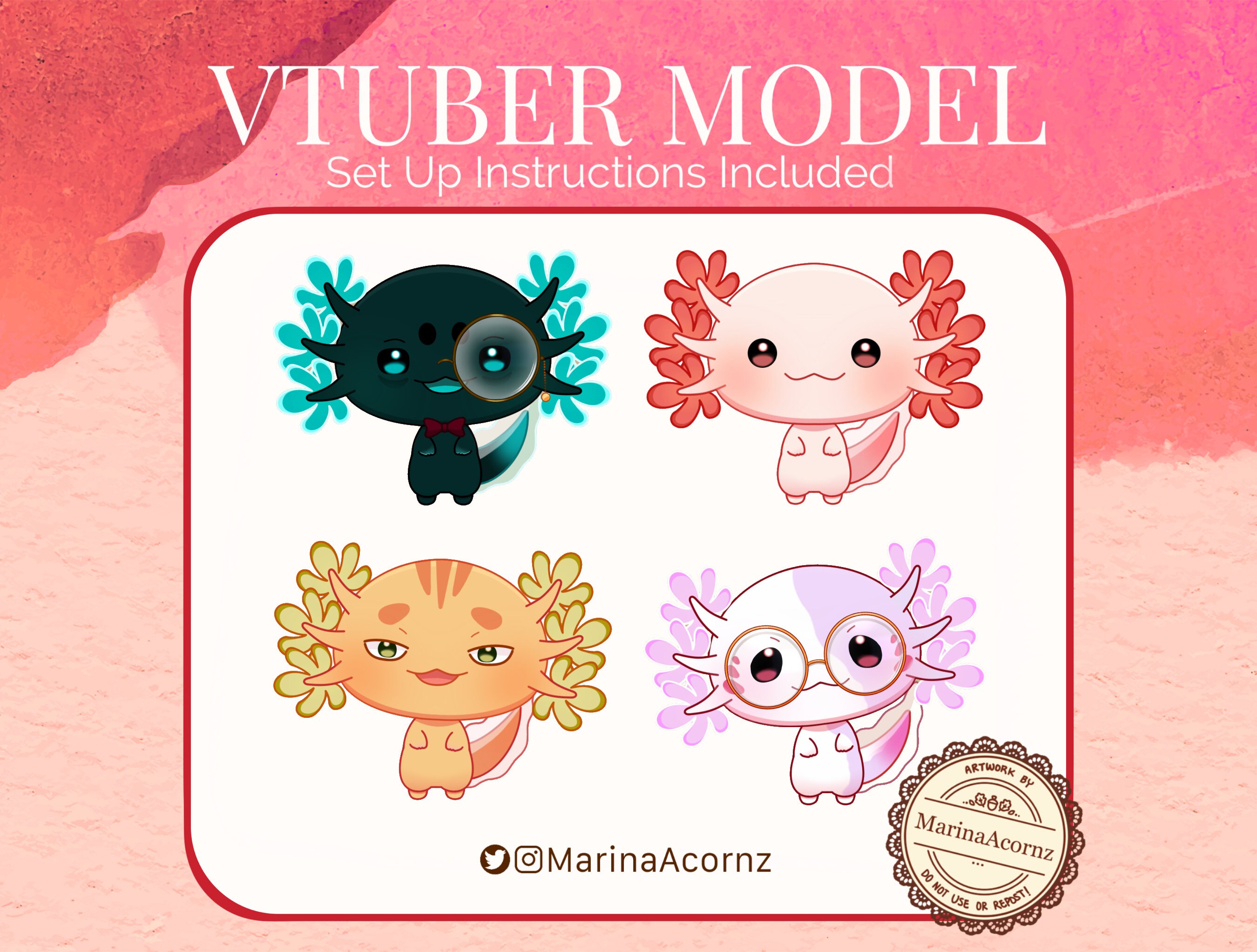 Customizable Axolotl Vtuber Model Mouse Keyboard Tracking, Includes Set ...