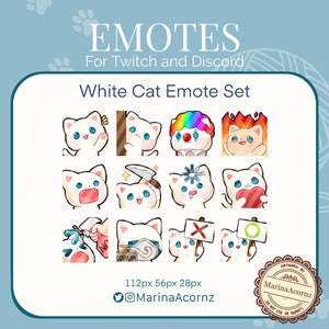 White Cat Emote Set - Etsy