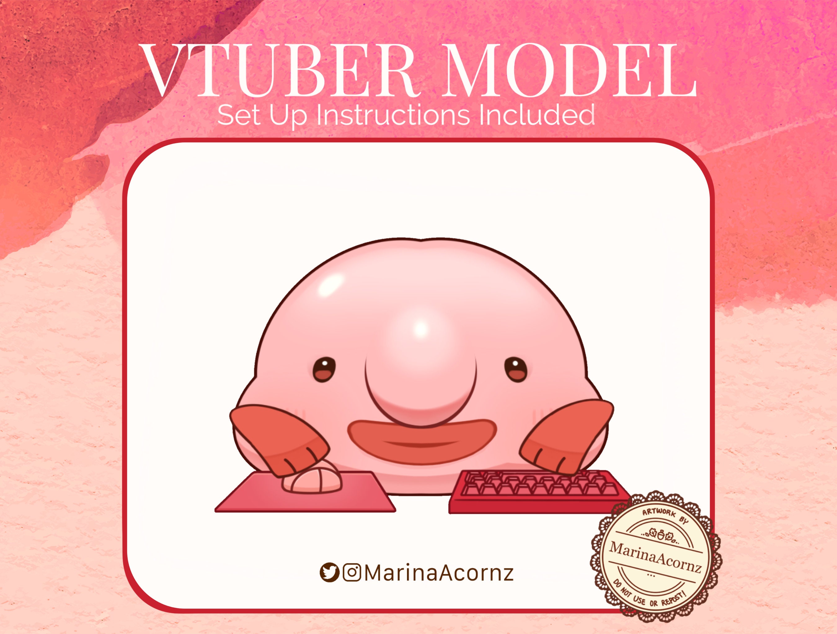 Jiggly Blobfish Vtuber Model Mouse Keyboard Tracking, Includes Set up ...