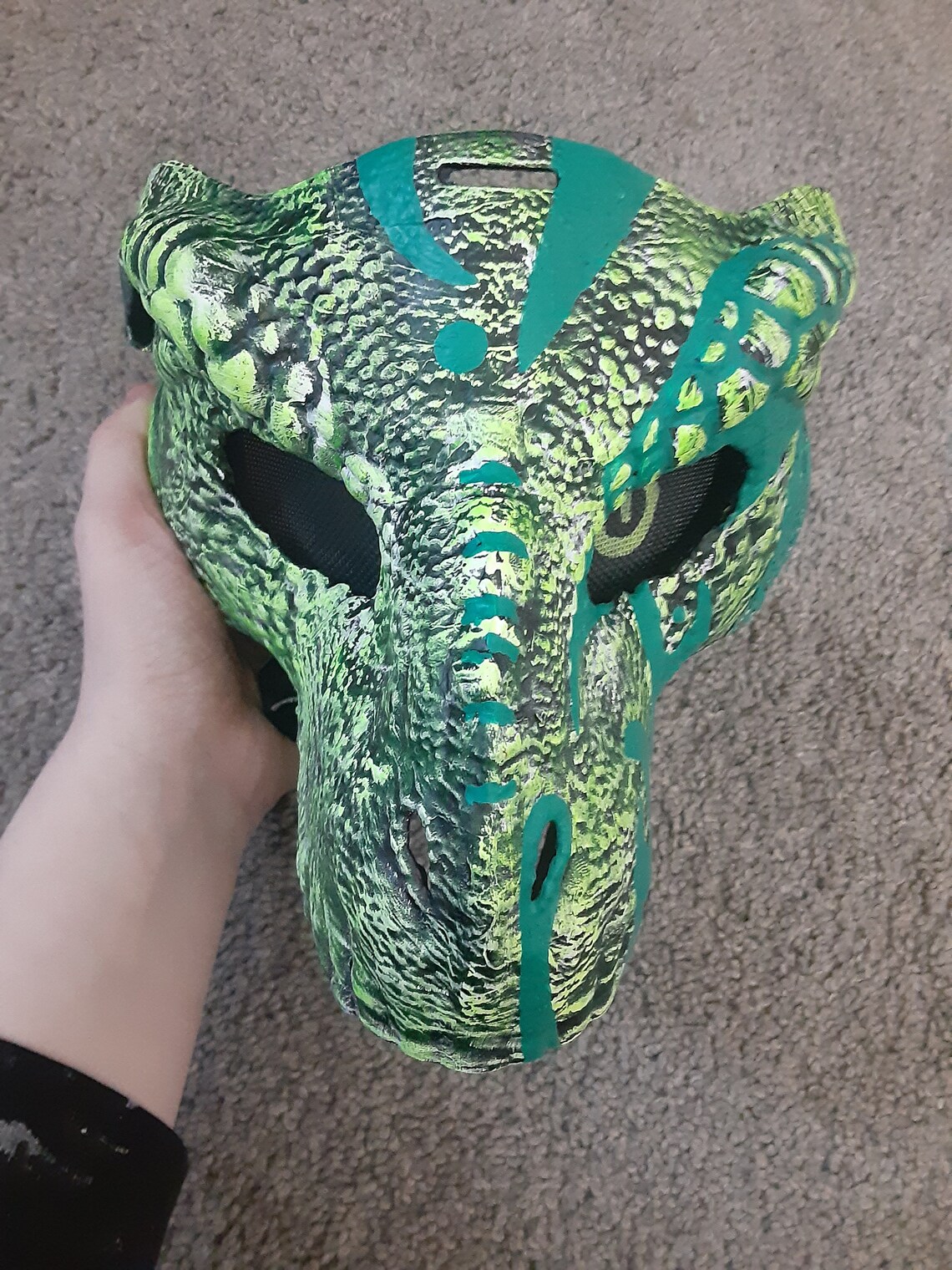 Dino Mask Jurassic Mask T Rex Hand Painted Mask Green | Etsy