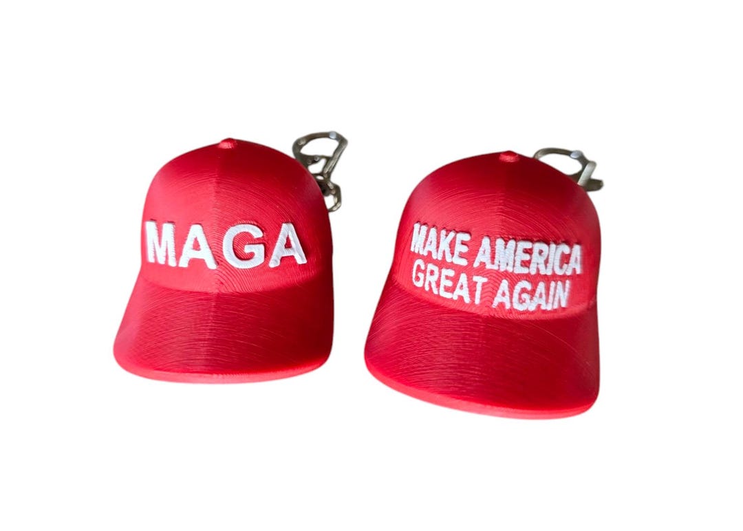 MAGA Hat Keychain Novelty 3D Printed Baseball Cap Patriotic Red Set of ...