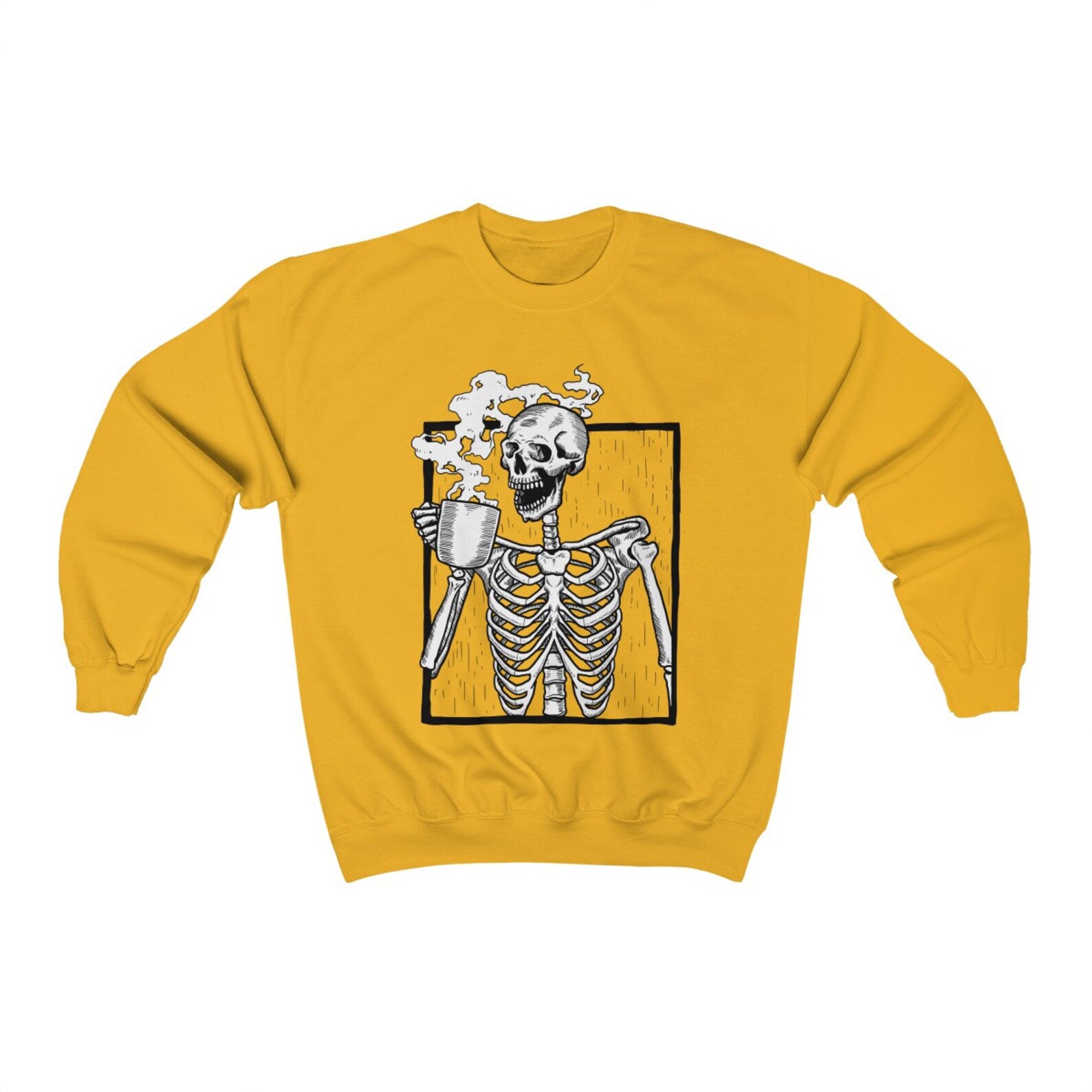 Womens Sweatshirt the Ripper Drinking Coffee Skeleton Oversized Crew ...