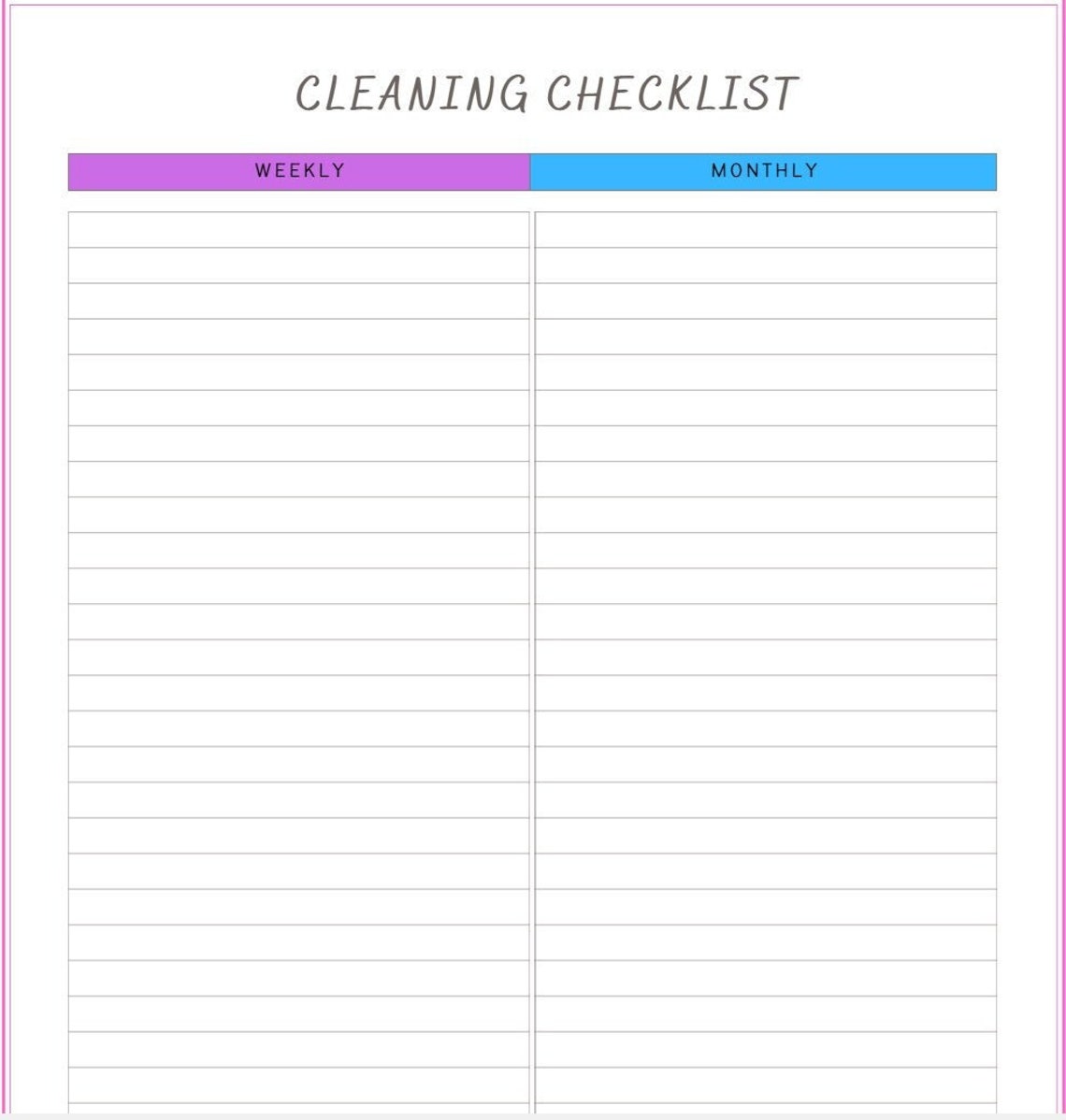 Weekly/monthly Cleaning Blank Checklist Printable Pdf Legal Letter Size ...