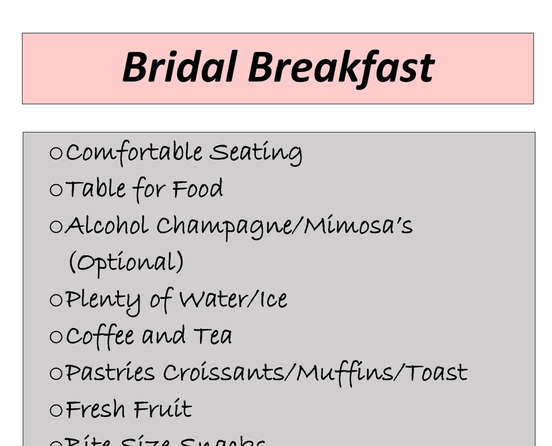 Bridal Breakfast Checklist Digital Download Printable List for Brides ...