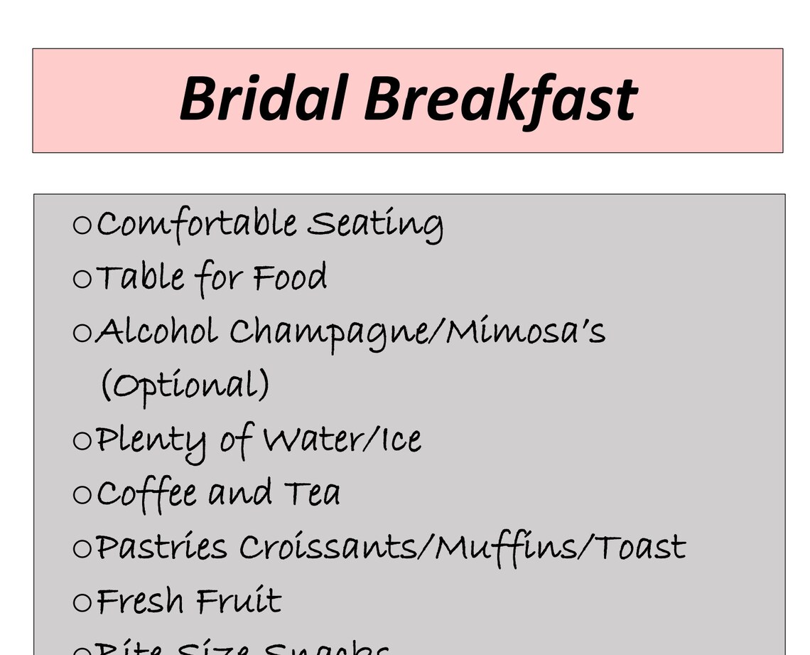 Bridal Breakfast Checklist Digital Download Printable List for Brides ...