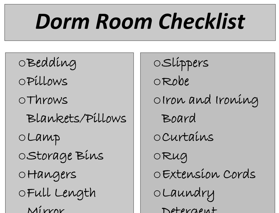 Dorm Room Checklist Printable Download College - Etsy