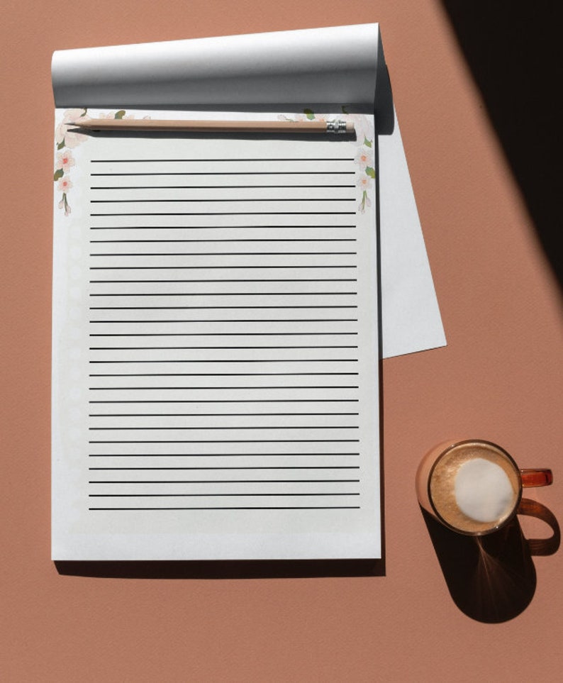 Large Spacing Floral Notes Printable, Journal Paper Pdf Letter Writing ...