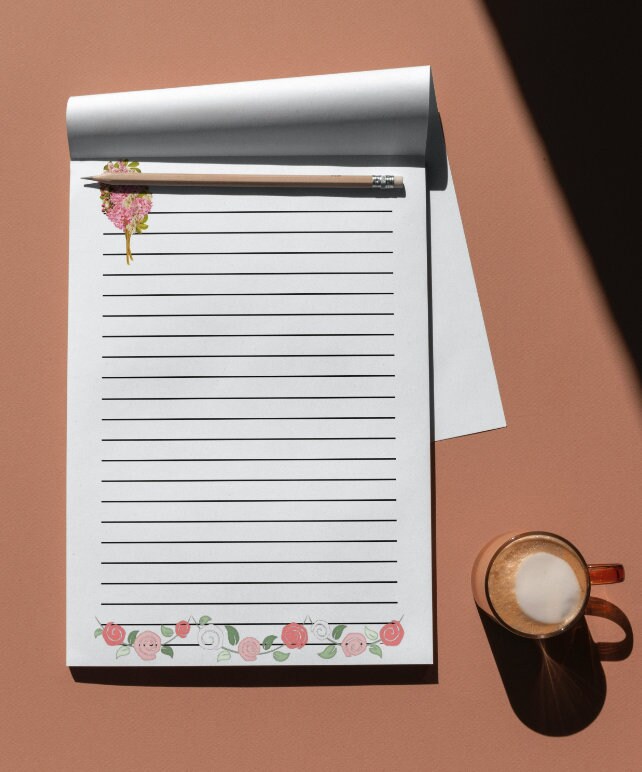 Large Spacing Floral Notes Printable, Journal Paper Pdf Letter Writing ...