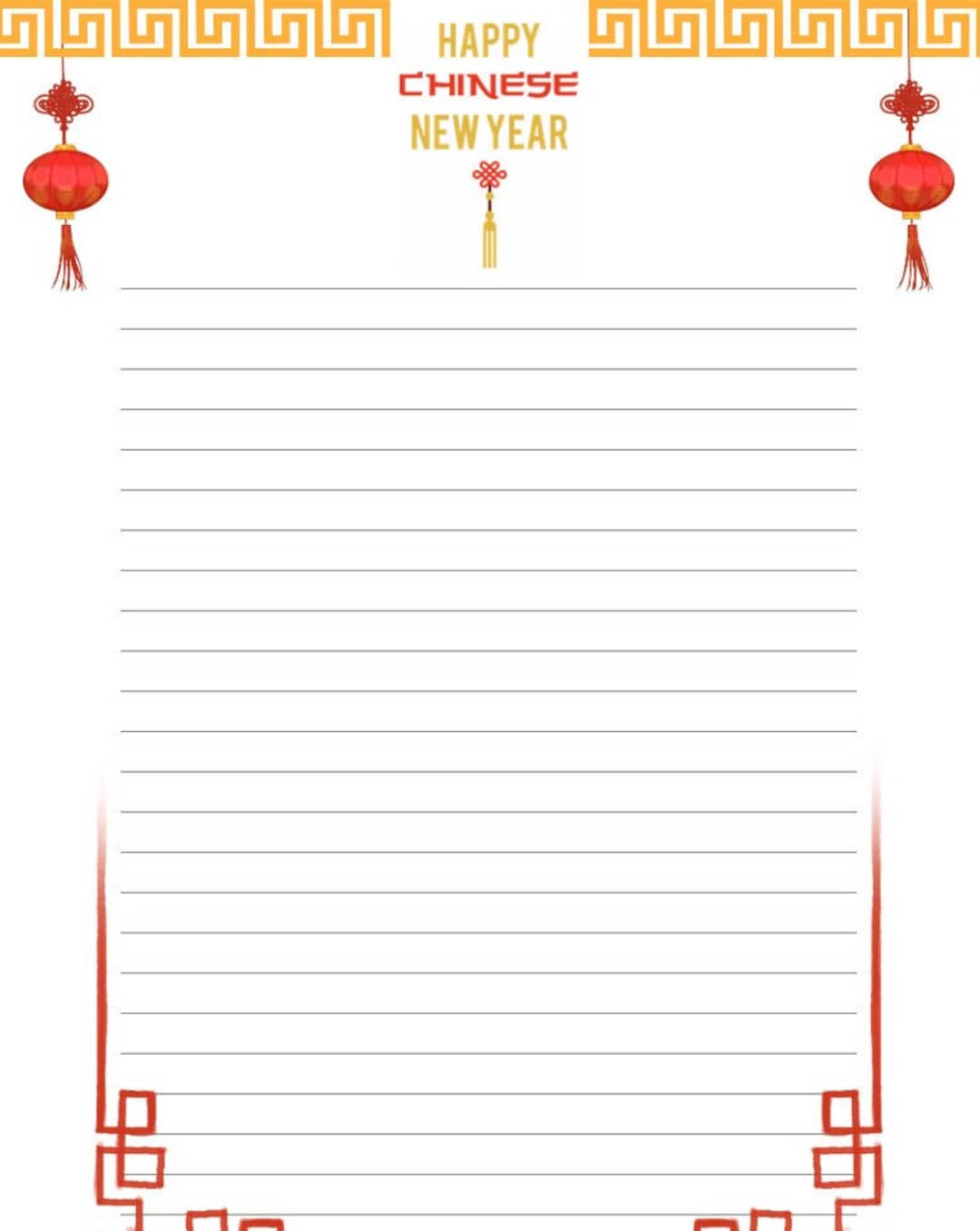 Chinese New Year Blank Notes Template Printable Instant - Etsy