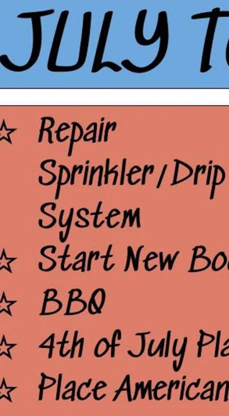 July Monthly Checklist, Printable July 4th Legal Letter Size Summer ...