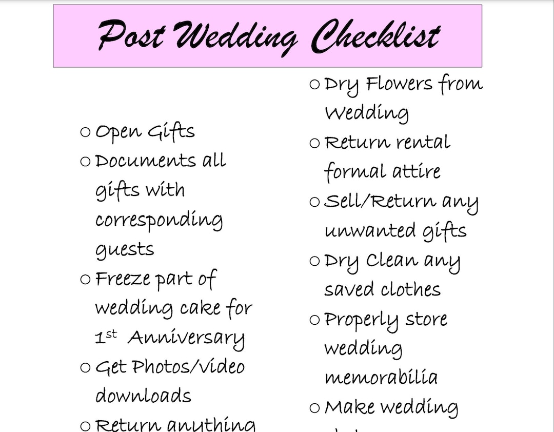 Post Wedding Checklist Digital Download - Etsy
