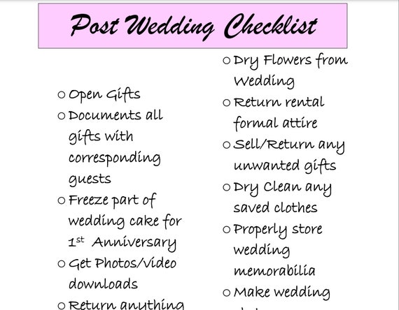 Post Wedding Checklist Digital Download - Etsy