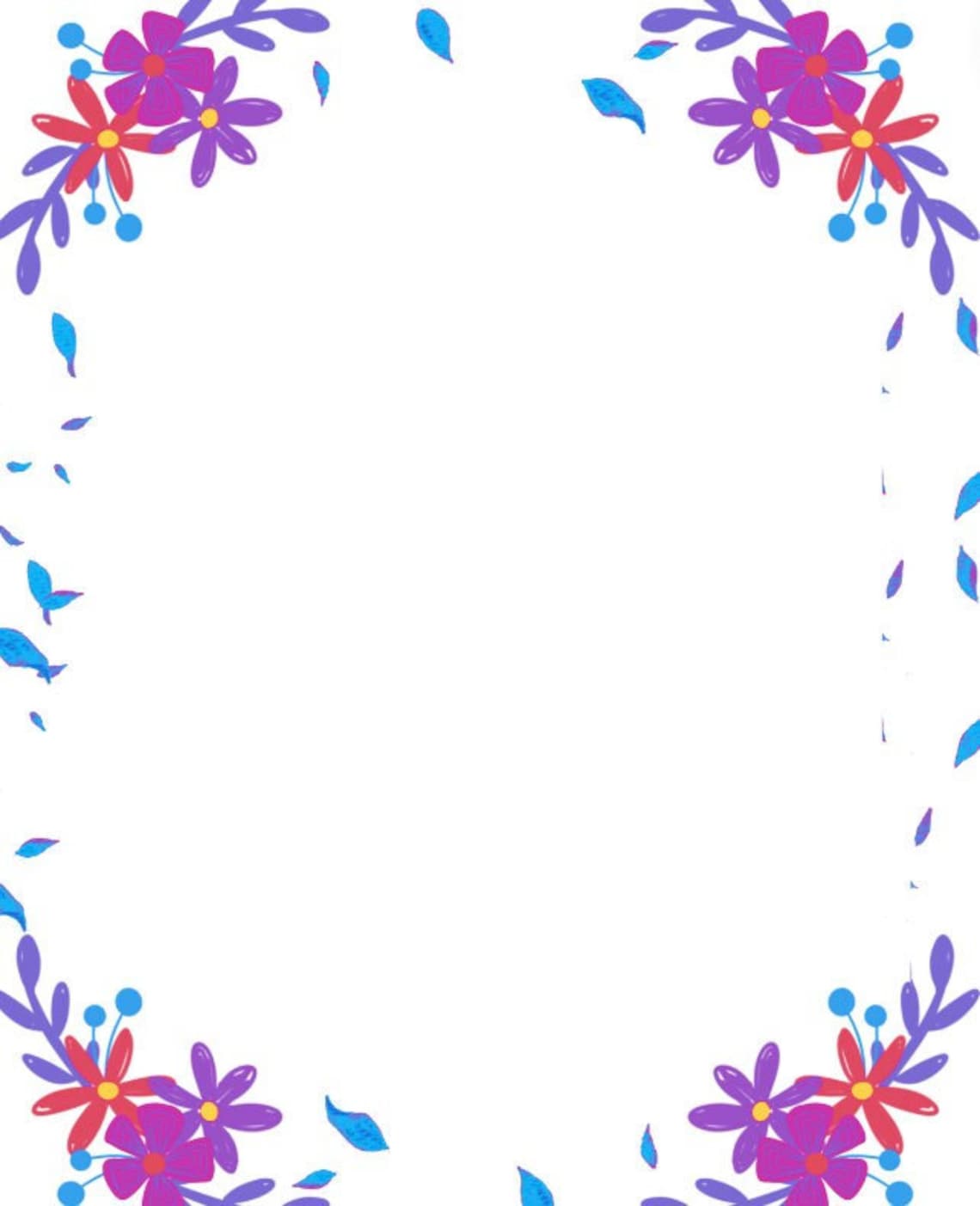Tropical Color Flower Border Printable Pdf and PNG, Border for ...