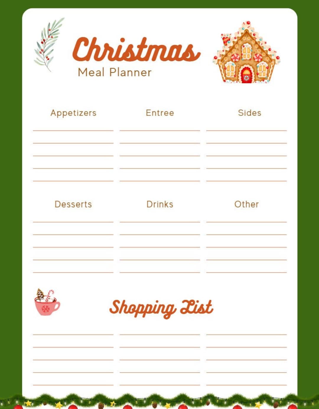 Instant Download, Christmas Dinner Menu, Planner List Xmas, Template ...