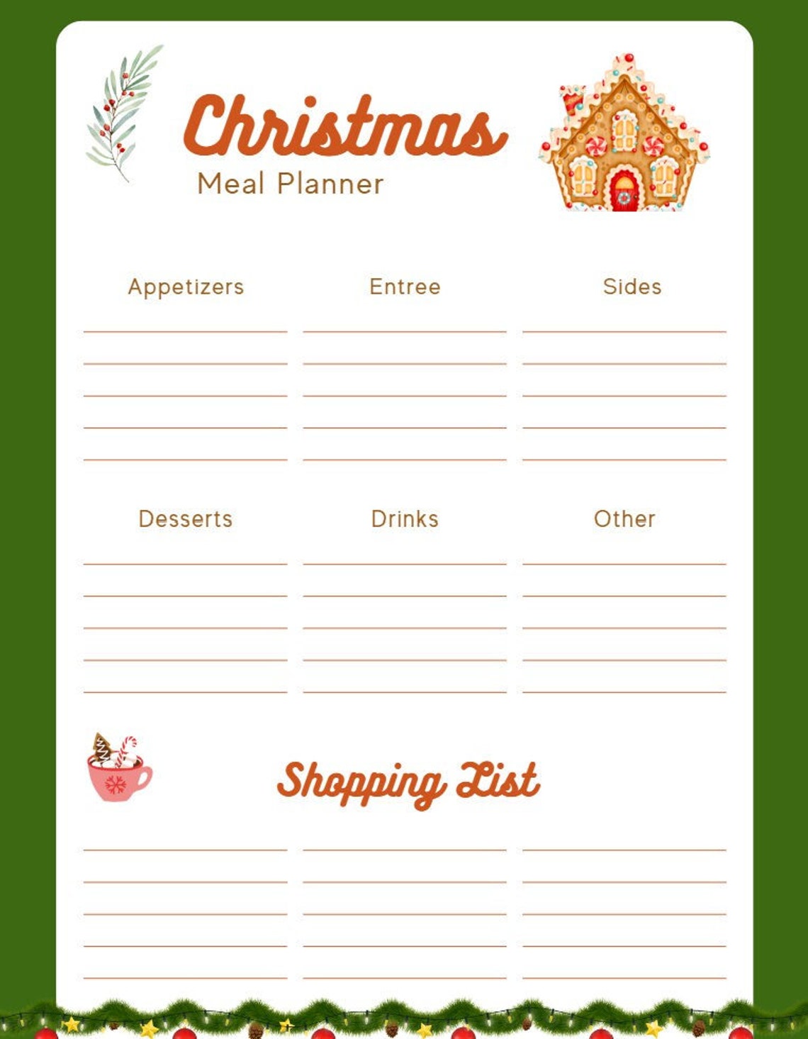 Instant Download, Christmas Dinner Menu, Planner List Xmas, Template ...