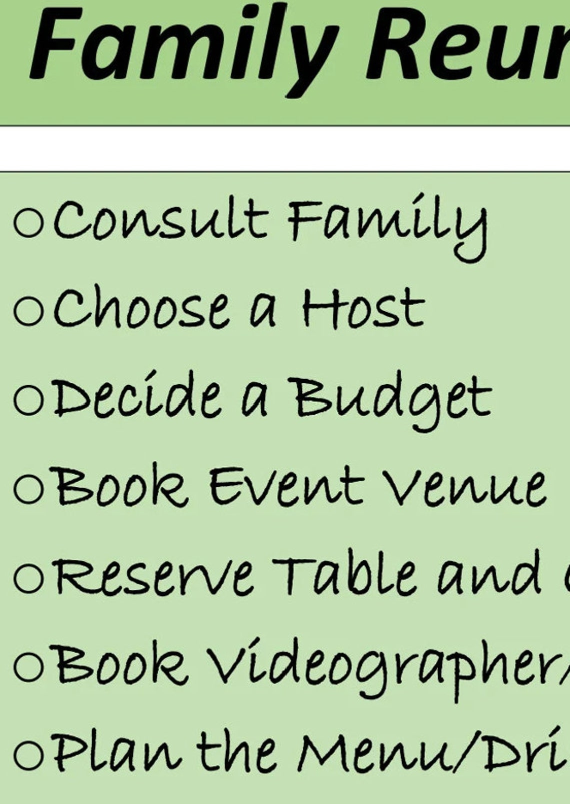 Family Reunion Checklist, Pdf, Party Plans, Legal Letter Size Instant ...
