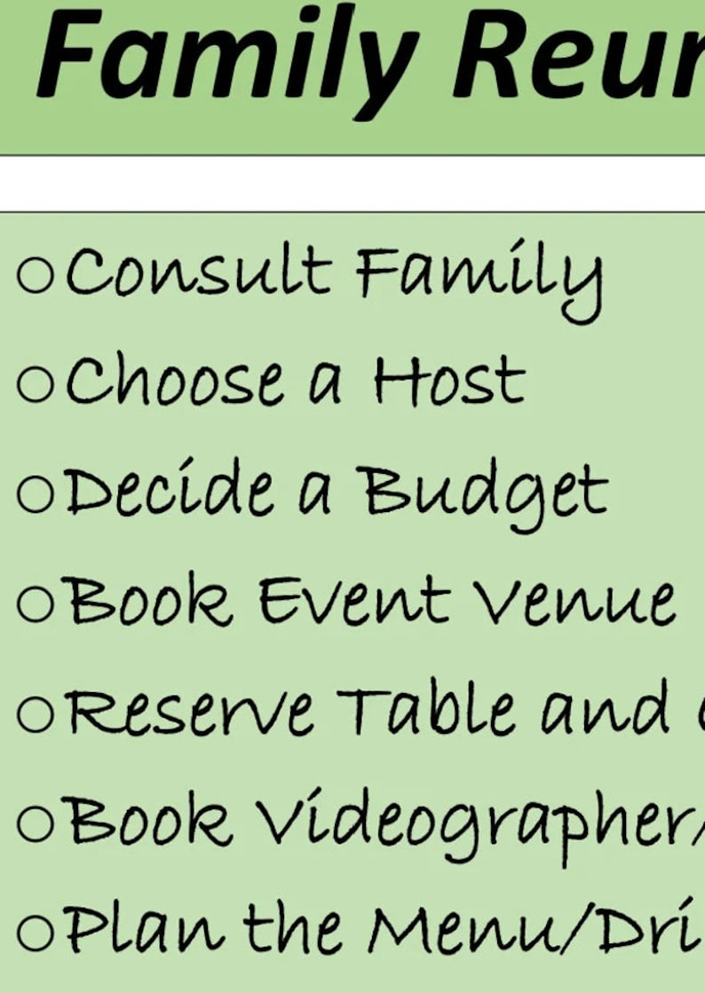 Family Reunion Checklist, Pdf, Party Plans, Legal Letter Size Instant ...