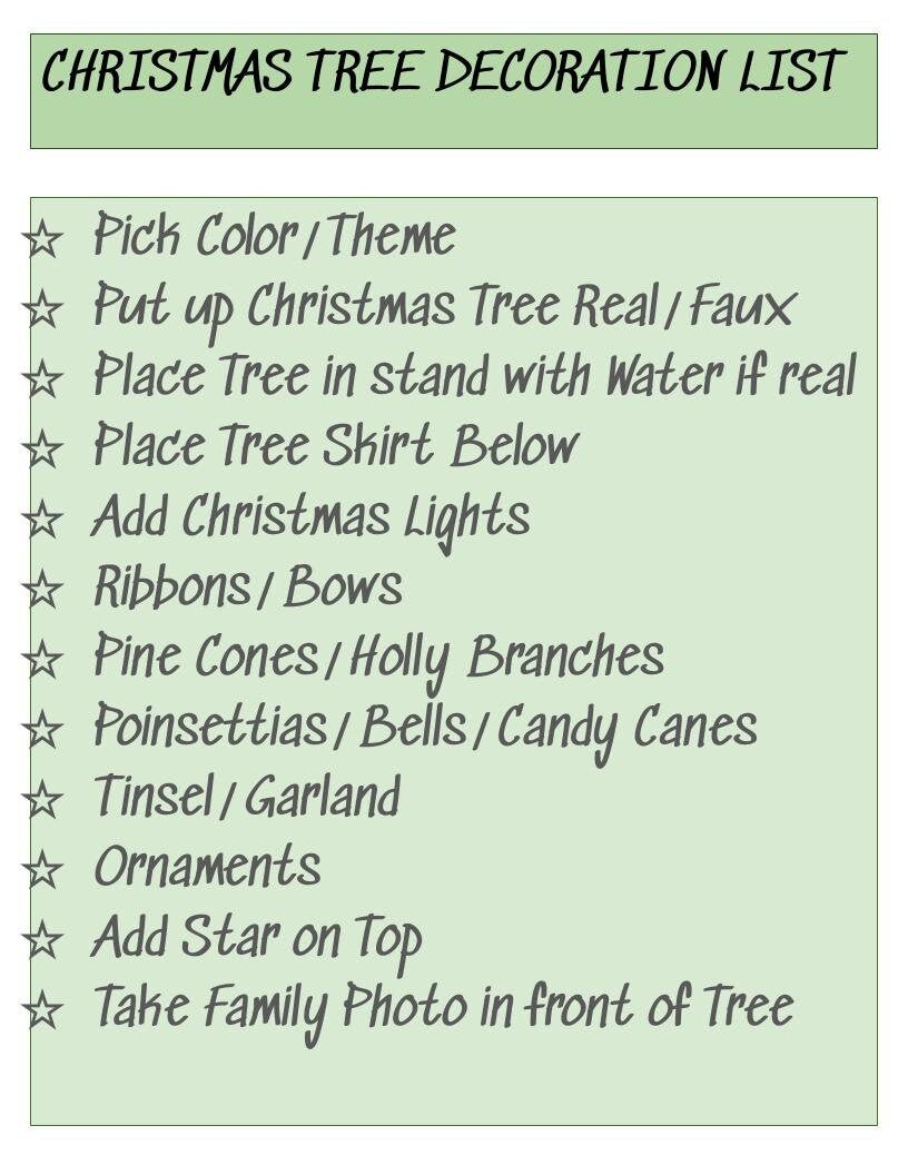 Christmas Tree Decoration List Digital Download Printable Etsy