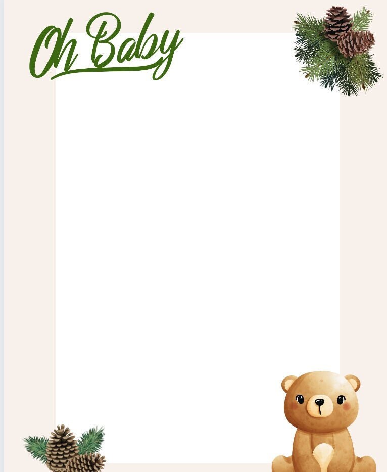 Woodland Bear Baby Pdf and PNG, Baby Shower Border Printable, Baby ...