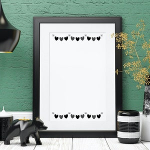 Black and White Heart Border Printable Pdf | PNG Instant Download 5 ...