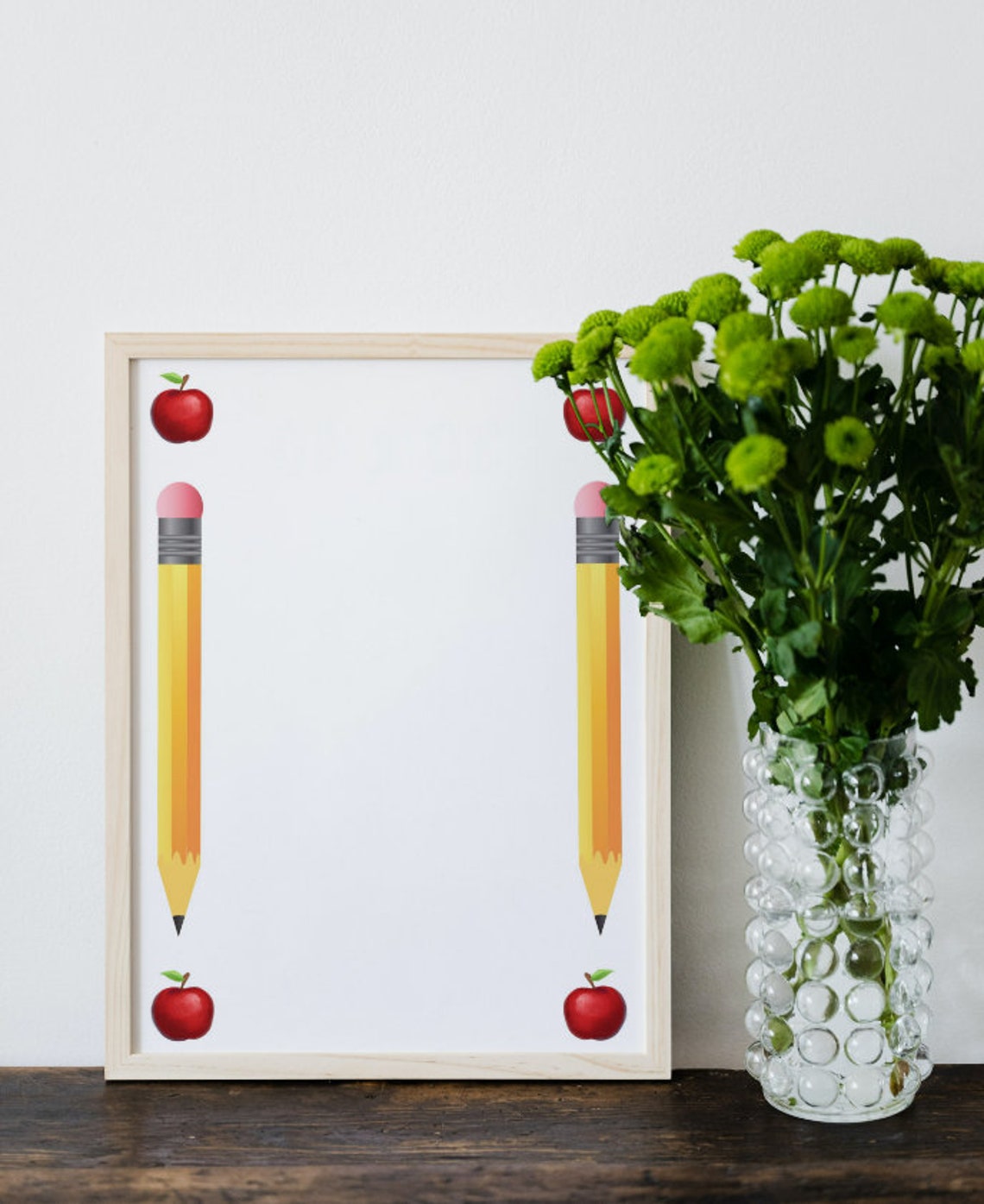 Back to School Apple & Pencil Border: Printable Frame (PNG, PDF) - Etsy