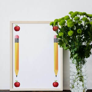 Back to School Apple & Pencil Border: Printable Frame (PNG, PDF) - Etsy