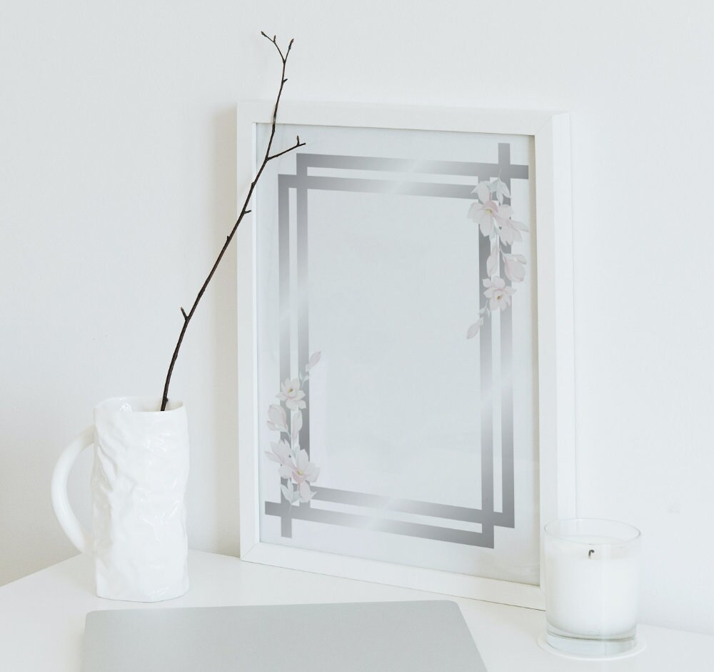 Silver and Flower Wedding Border PNG | Pdf Printable Instant Download, Print Stationary, Floral ...