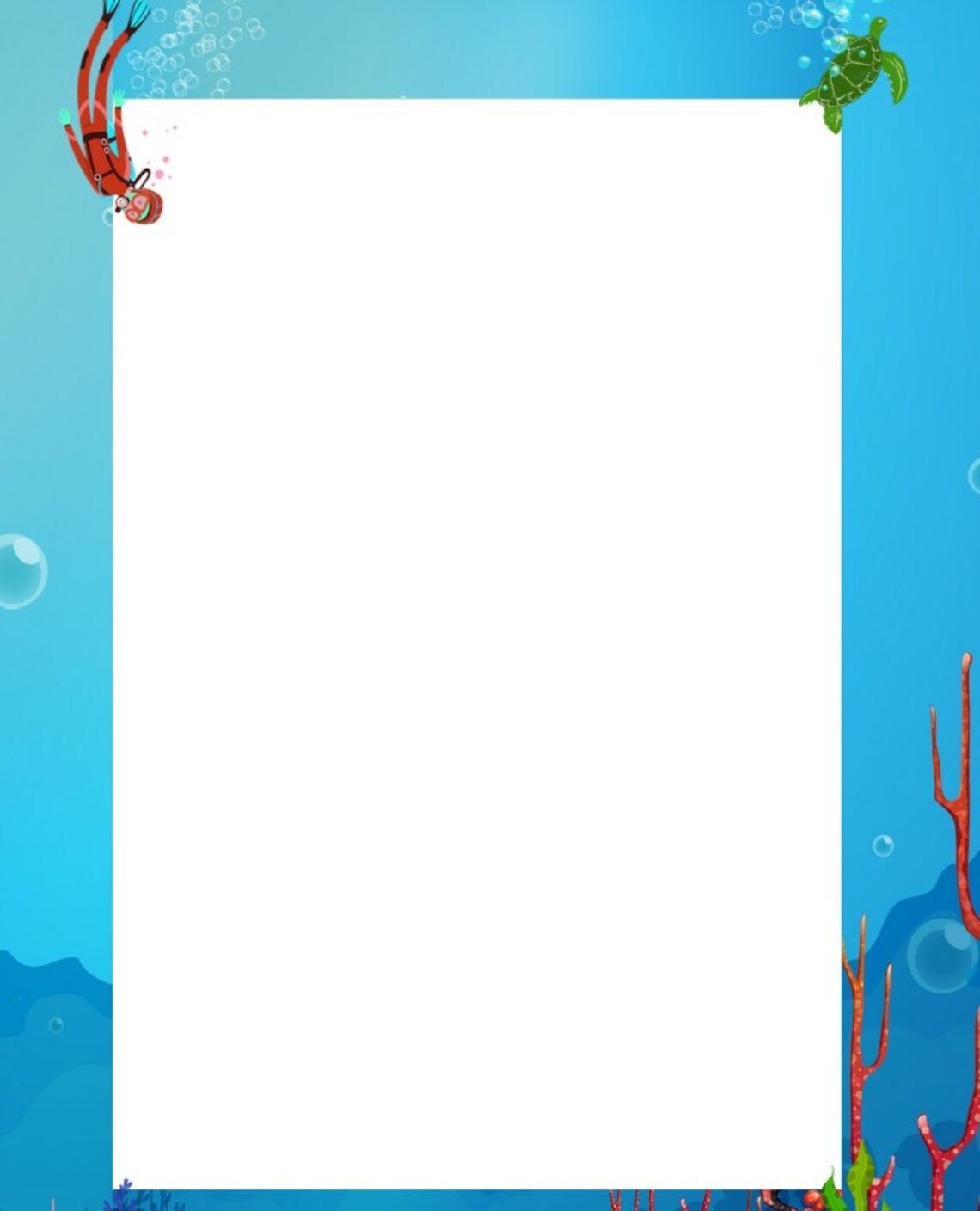 Diving Border Printable Page Frame, Pdf, PNG, Instant Download, Letter ...