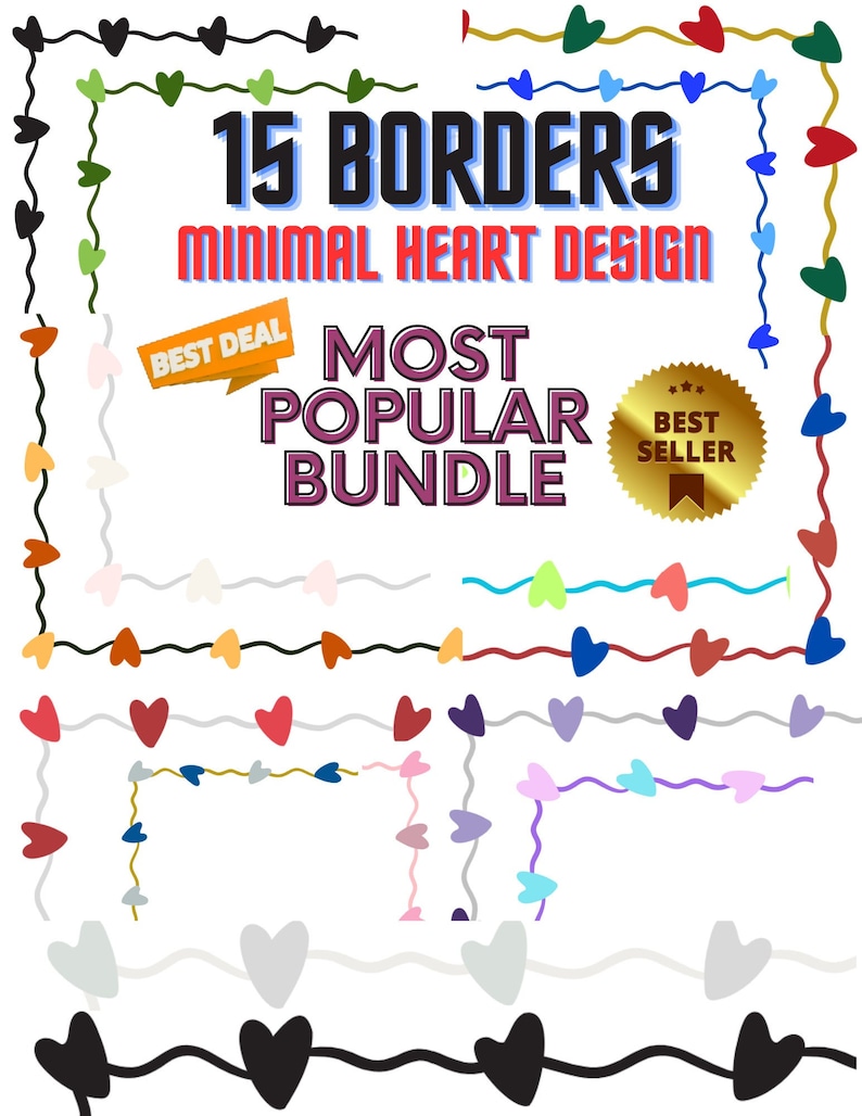 Heart Border Pdf Bundle Printable / 15 Page, Set, Heart Border ...
